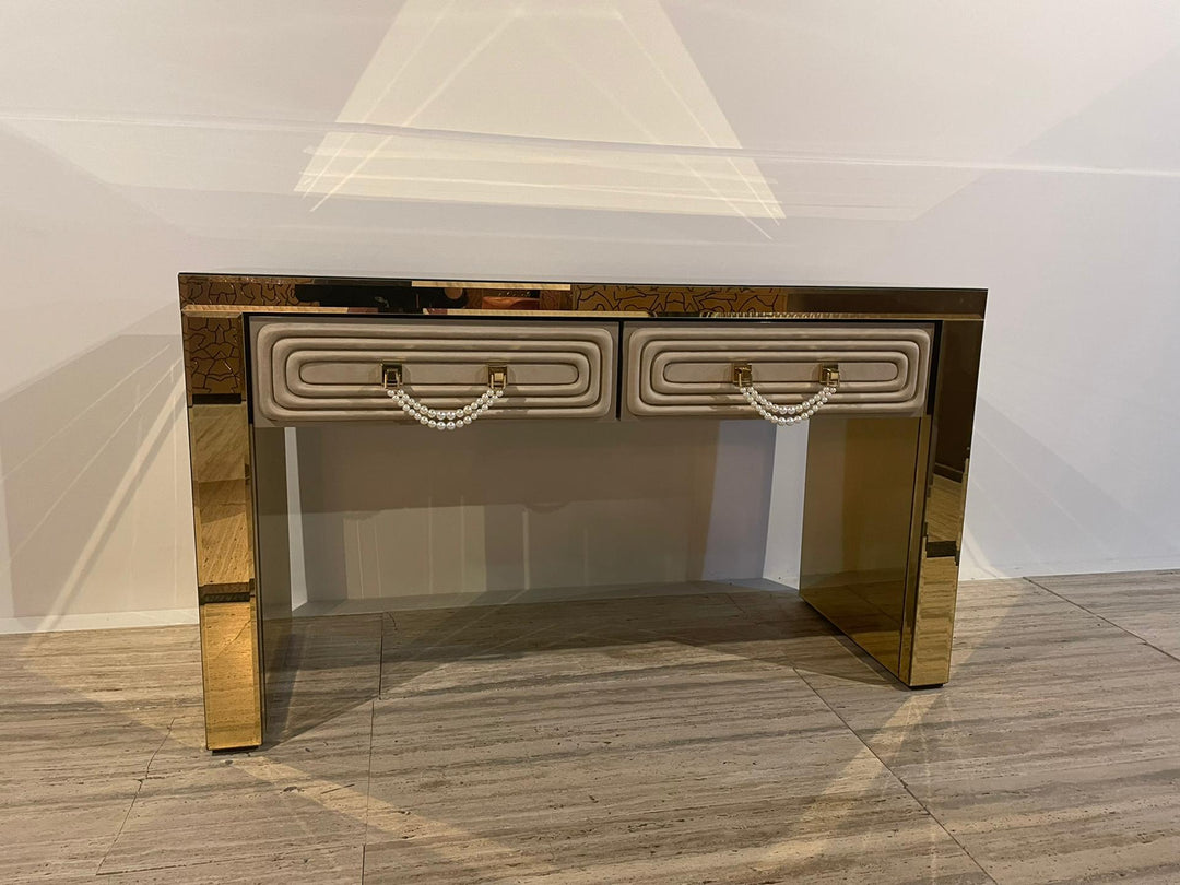 Modern Italian Gold Mirrored Console Table With Drawers - Collier – Fertini