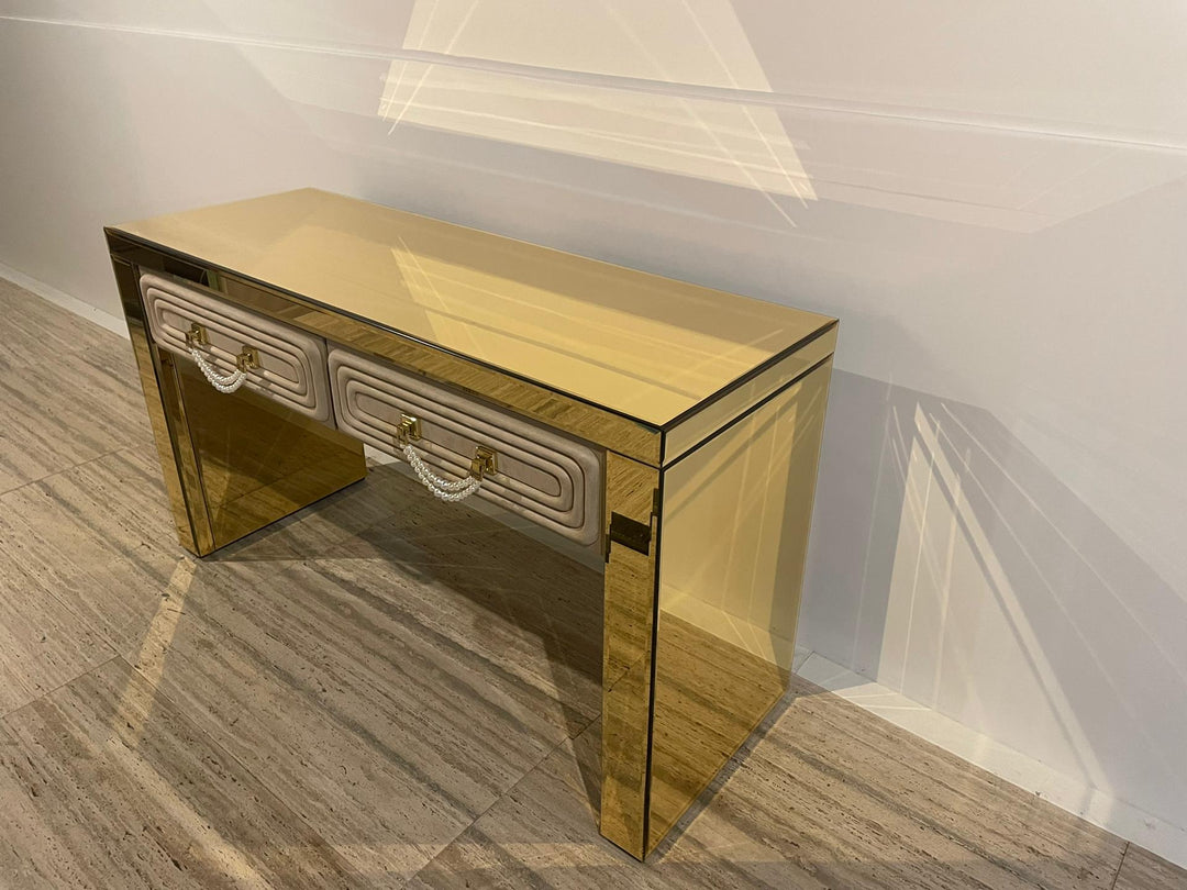 Modern Italian Gold Mirrored Console Table With Drawers - Collier – Fertini